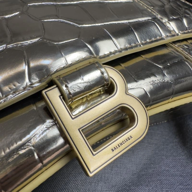 Exact replica Balenciaga Hourglass Crocodile Moon Bag with Gold Buckle