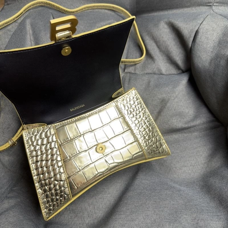Exact replica Balenciaga Hourglass Crocodile Moon Bag with Gold Buckle