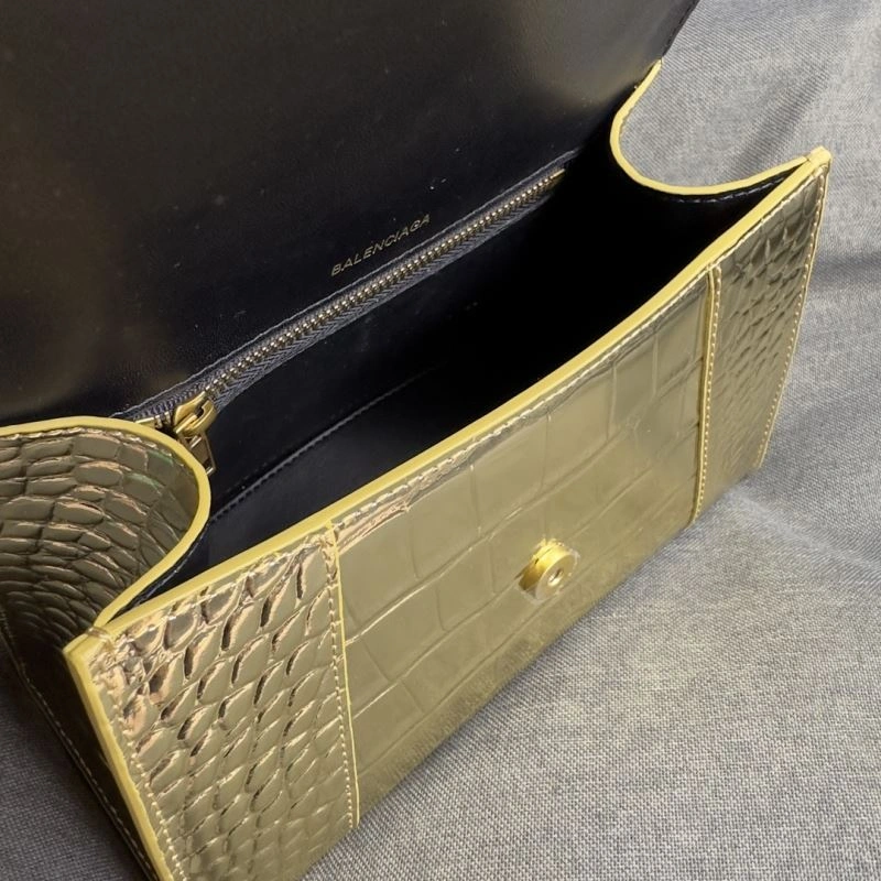 Exact replica Balenciaga Hourglass Crocodile Moon Bag with Gold Buckle