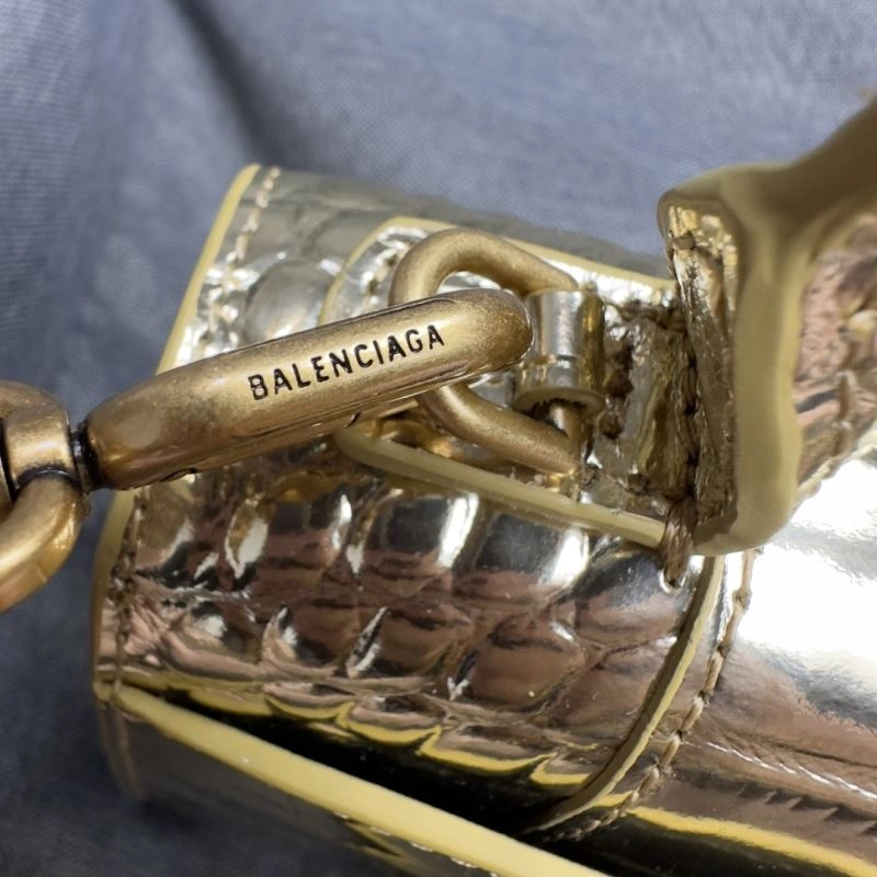 Exact replica Balenciaga Hourglass Crocodile Moon Bag with Gold Buckle