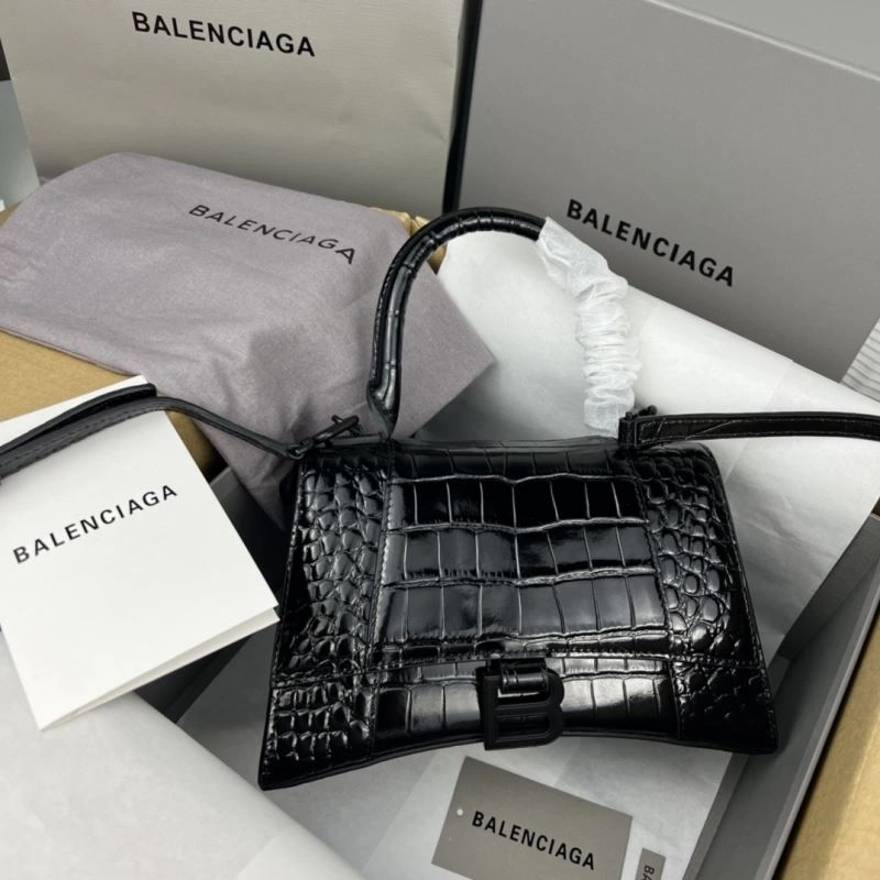 Balenciaga Hourglass Crocodile Pattern Bag - Black Buckle