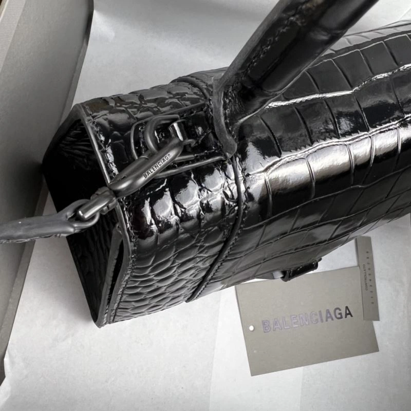 Reasonably priced Balenciaga Hourglass Crocodile Pattern Bag - Black Buckle