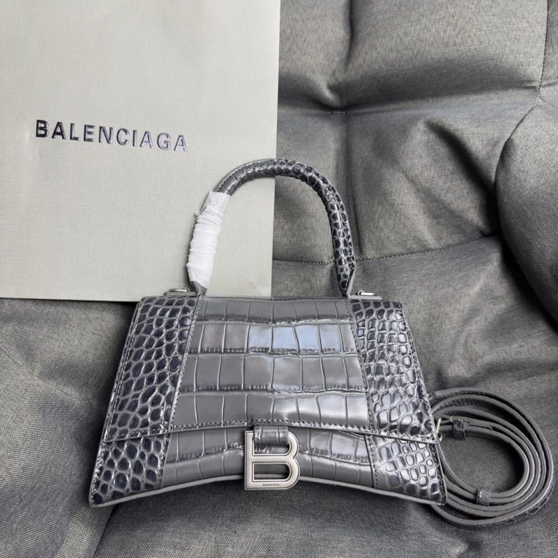 Balenciaga Hourglass Crocodile Pattern Bag - Carbon Gray S Size