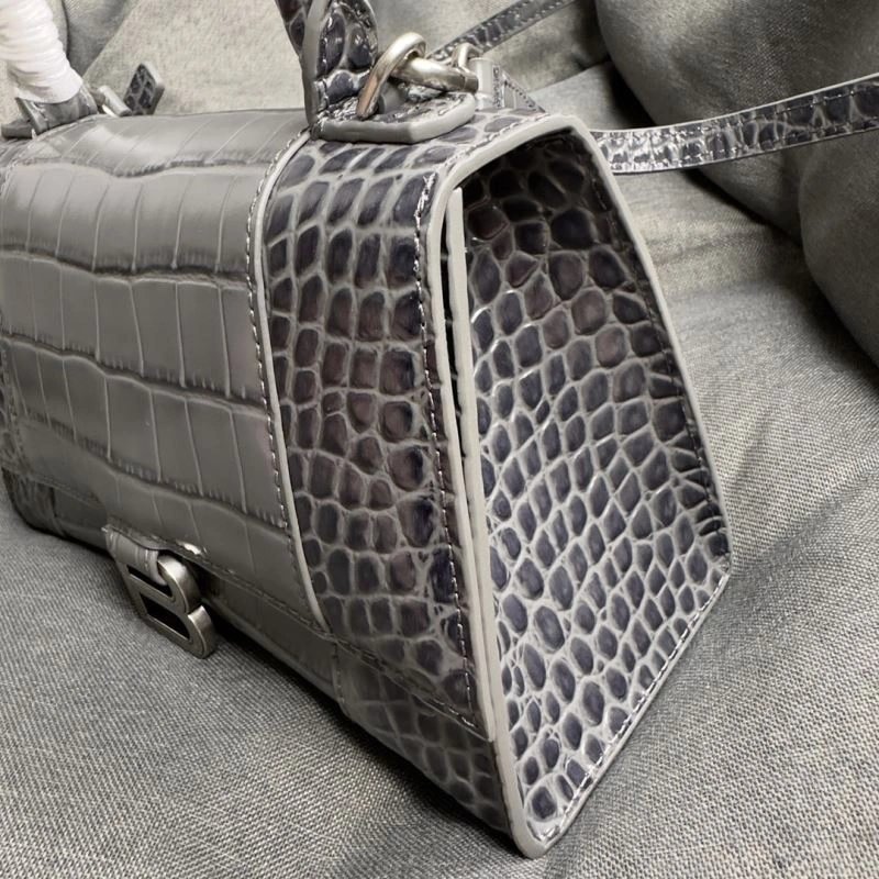 Legit Balenciaga Hourglass Crocodile Pattern Bag - Carbon Gray S Size