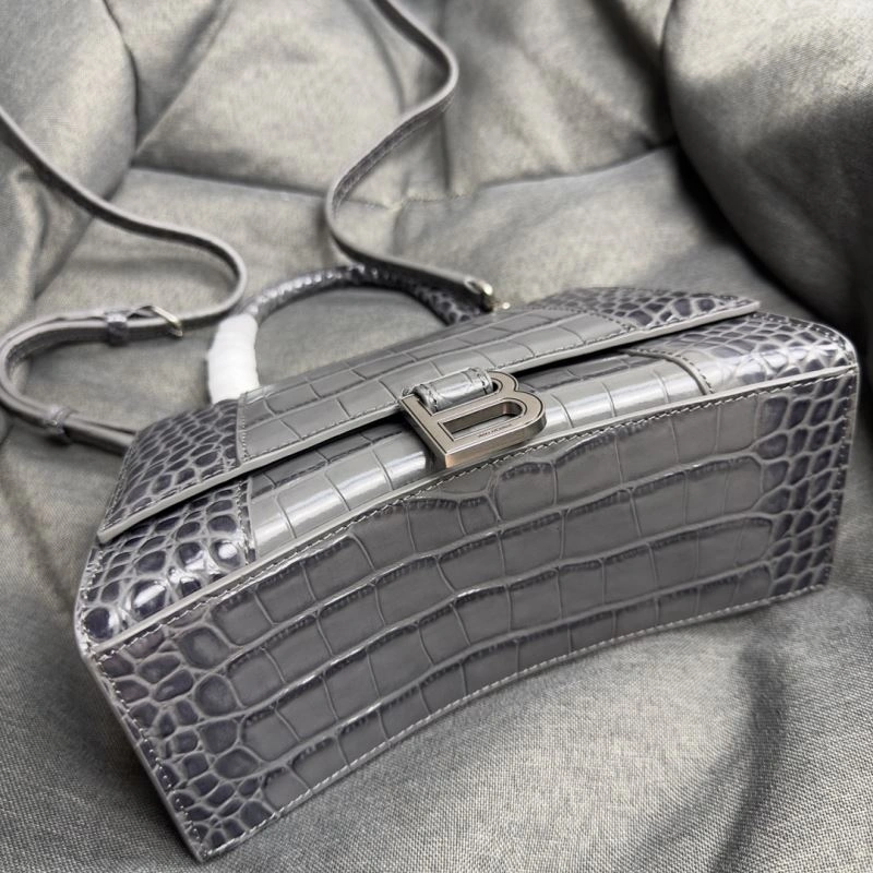 Legit Balenciaga Hourglass Crocodile Pattern Bag - Carbon Gray S Size