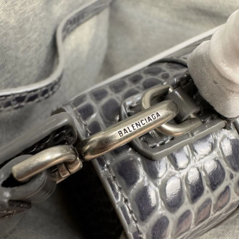 Legit Balenciaga Hourglass Crocodile Pattern Bag - Carbon Gray S Size