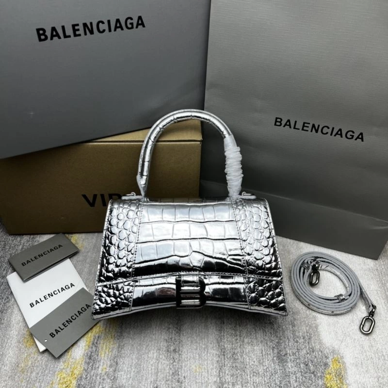 Balenciaga Hourglass Crocodile Pattern Bag - Silver Edition