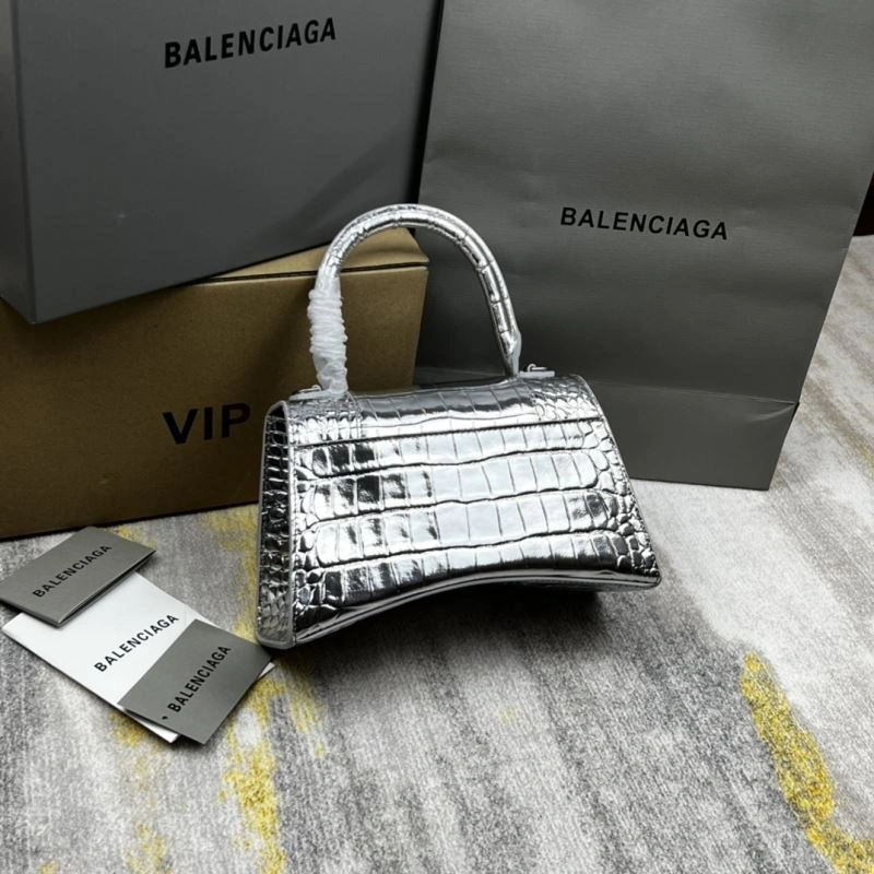 Affordable Balenciaga Hourglass Crocodile Pattern Bag - Silver Edition