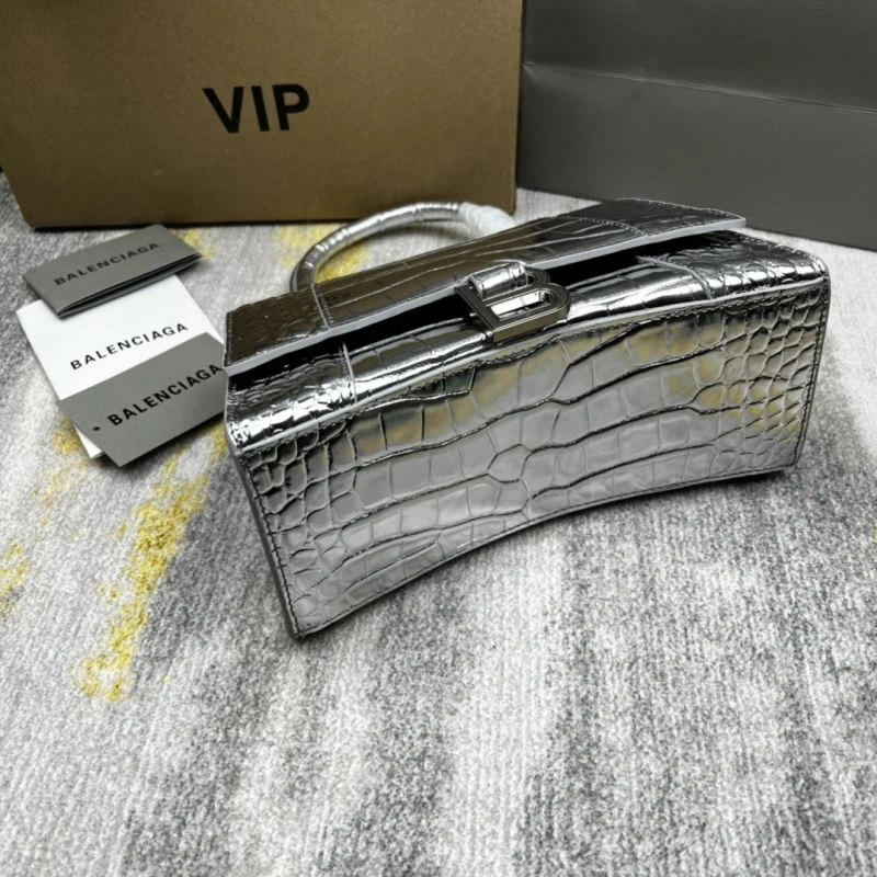 Affordable Balenciaga Hourglass Crocodile Pattern Bag - Silver Edition
