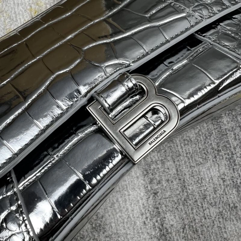 Affordable Balenciaga Hourglass Crocodile Pattern Bag - Silver Edition