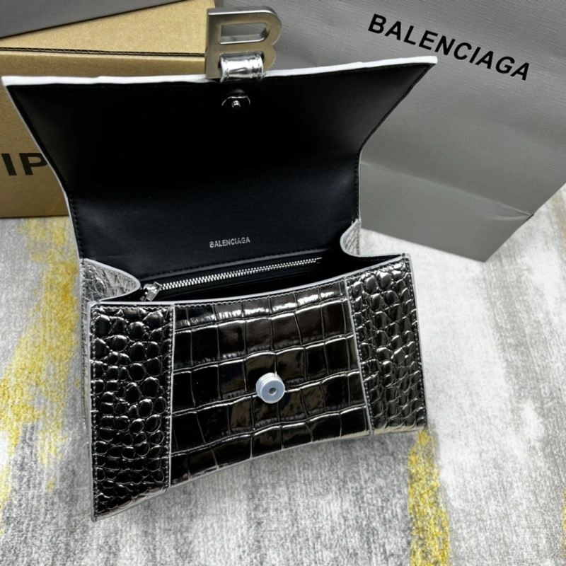 Affordable Balenciaga Hourglass Crocodile Pattern Bag - Silver Edition
