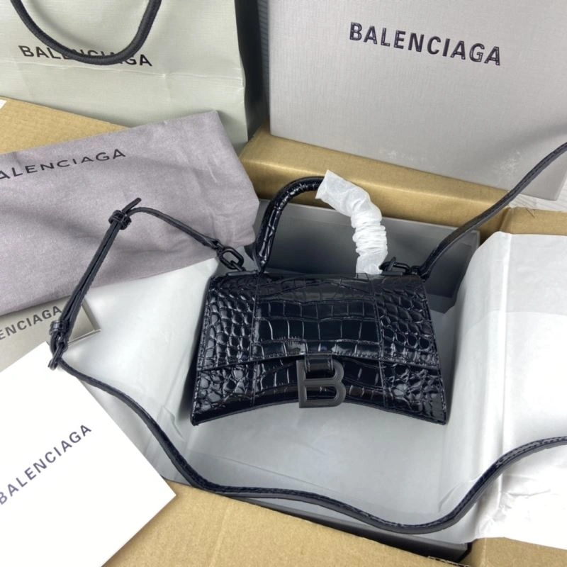 Balenciaga Hourglass Crocodile Pattern Bag with Black Buckle