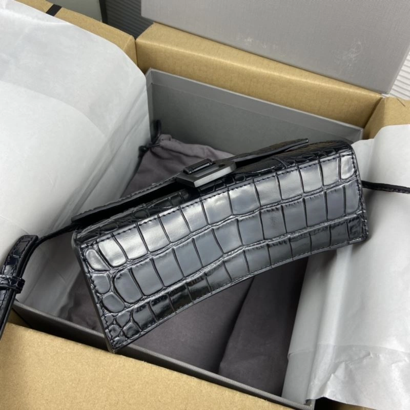 Official Balenciaga Hourglass Crocodile Pattern Bag with Black Buckle