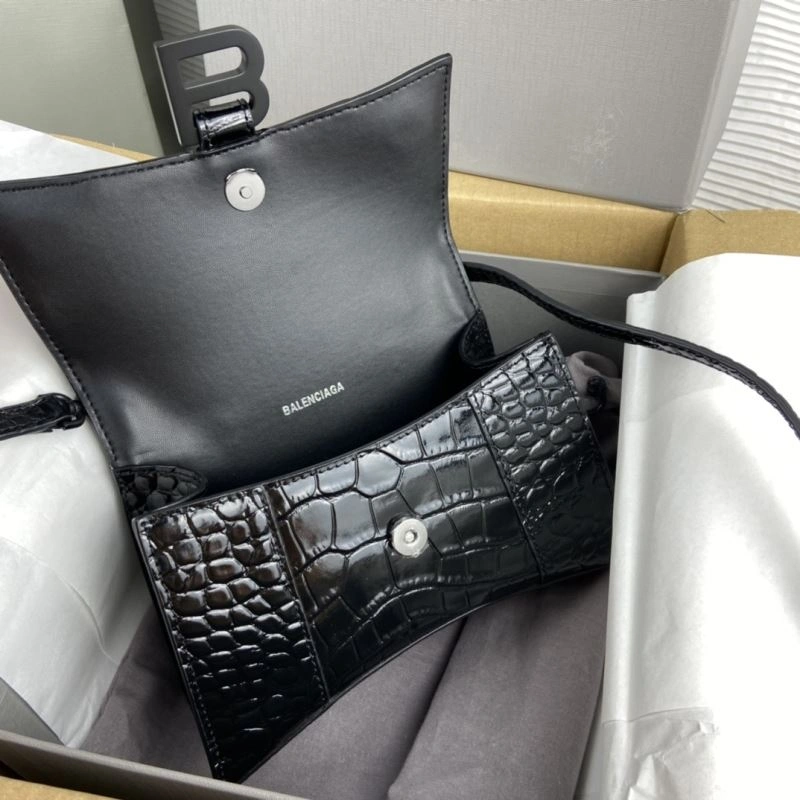 Official Balenciaga Hourglass Crocodile Pattern Bag with Black Buckle