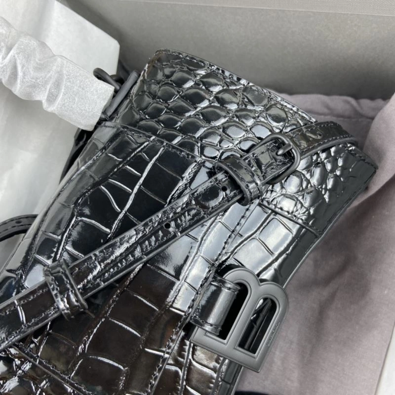 Official Balenciaga Hourglass Crocodile Pattern Bag with Black Buckle