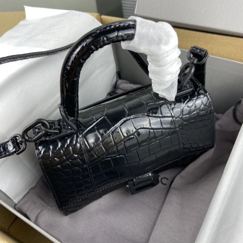 Official Balenciaga Hourglass Crocodile Pattern Bag with Black Buckle
