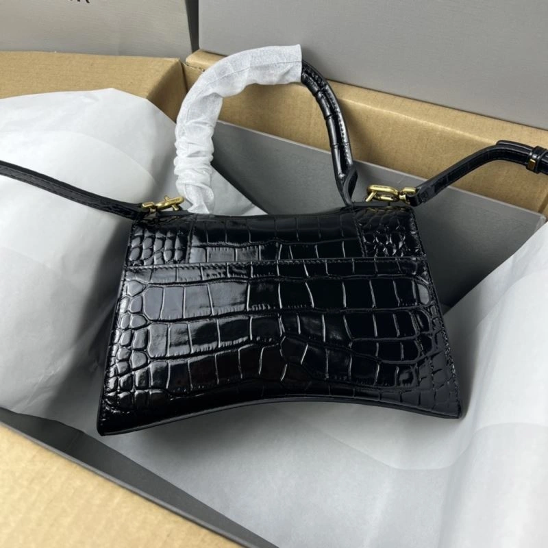 Bargain Balenciaga Hourglass Crocodile Pattern Bag with Gold Buckle