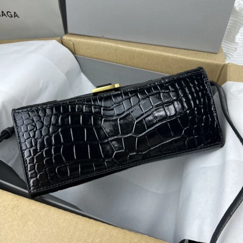 Bargain Balenciaga Hourglass Crocodile Pattern Bag with Gold Buckle