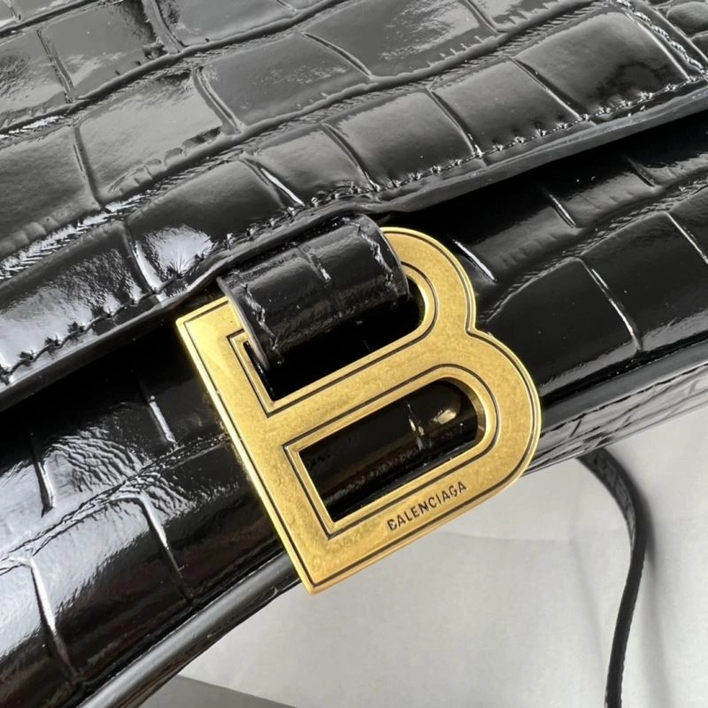 Bargain Balenciaga Hourglass Crocodile Pattern Bag with Gold Buckle
