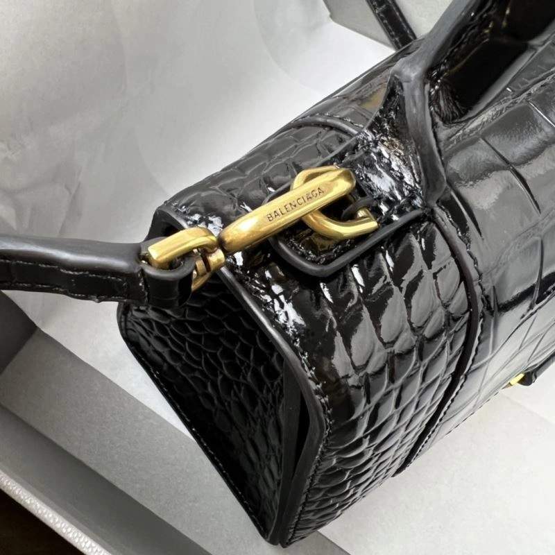 Bargain Balenciaga Hourglass Crocodile Pattern Bag with Gold Buckle