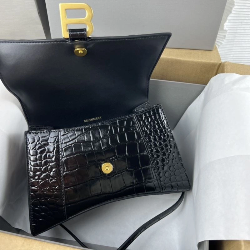Bargain Balenciaga Hourglass Crocodile Pattern Bag with Gold Buckle