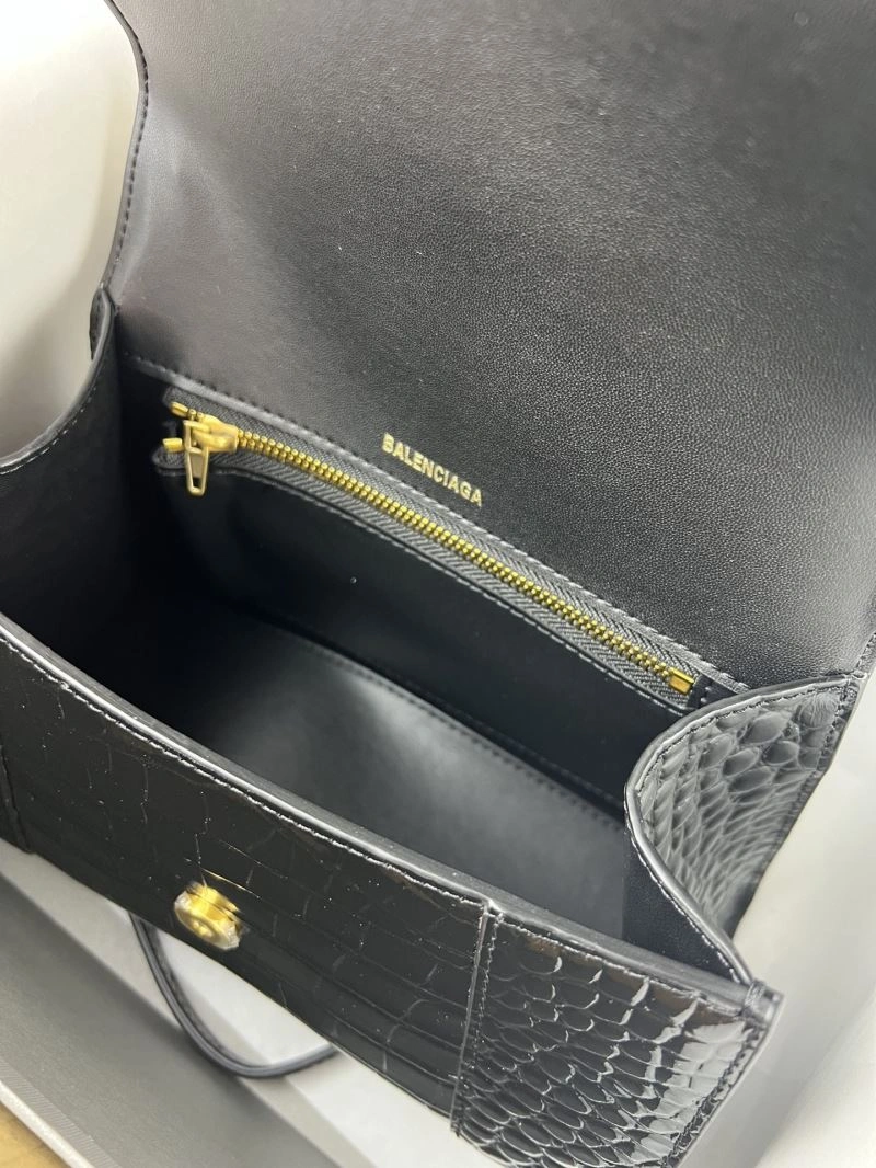 Bargain Balenciaga Hourglass Crocodile Pattern Bag with Gold Buckle