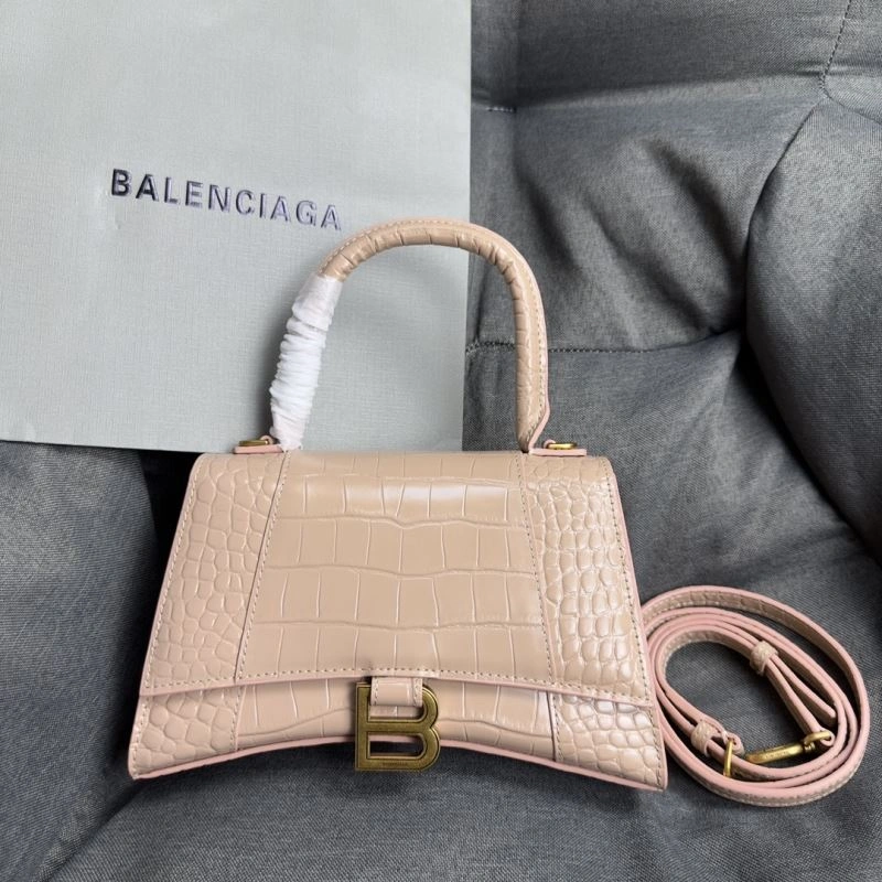 Balenciaga Hourglass Crocodile Pattern Bag with Gold Buckle