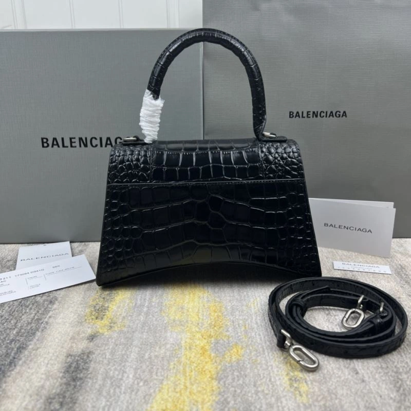 Balenciaga Hourglass Crocodile Pattern Bag with Silver Buckle