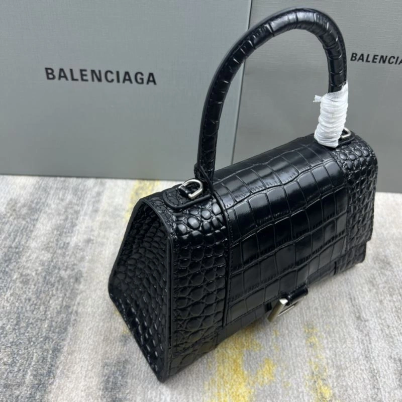 Bargain Balenciaga Hourglass Crocodile Pattern Bag with Silver Buckle