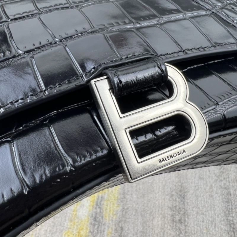 Bargain Balenciaga Hourglass Crocodile Pattern Bag with Silver Buckle