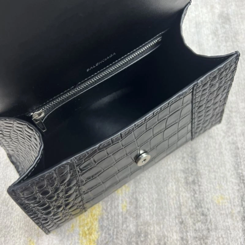 Bargain Balenciaga Hourglass Crocodile Pattern Bag with Silver Buckle
