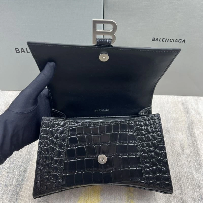 Bargain Balenciaga Hourglass Crocodile Pattern Bag with Silver Buckle