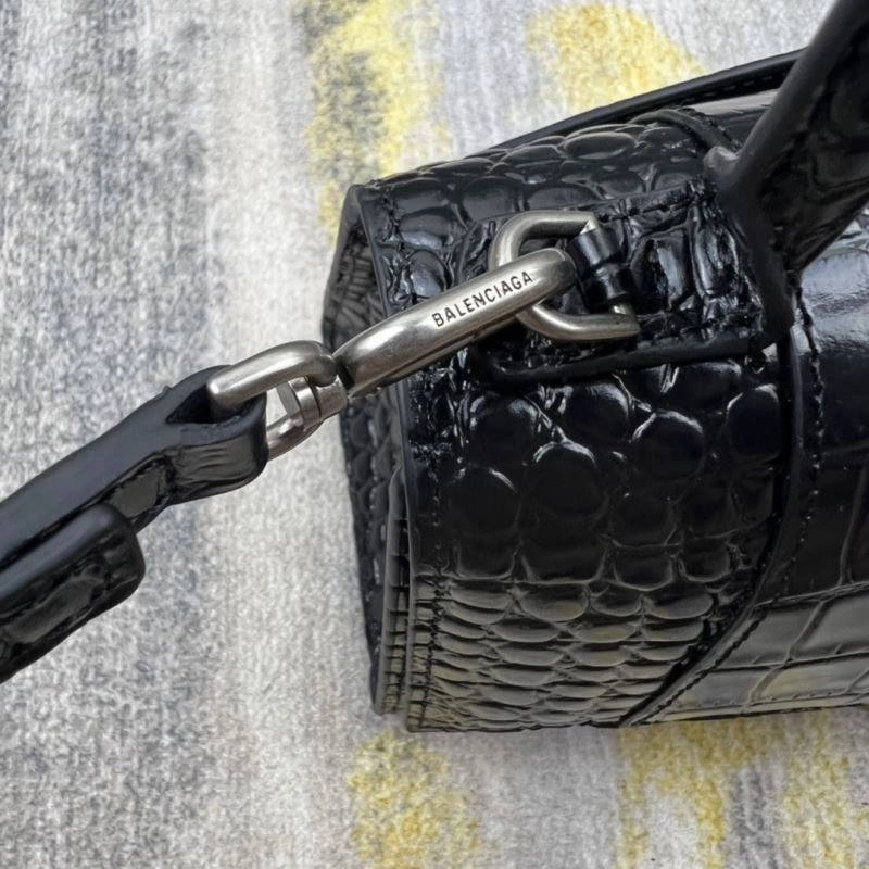 Bargain Balenciaga Hourglass Crocodile Pattern Bag with Silver Buckle