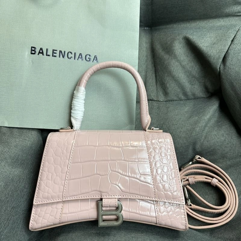 Balenciaga Hourglass Crocodile Pattern Bag with Silver Buckle