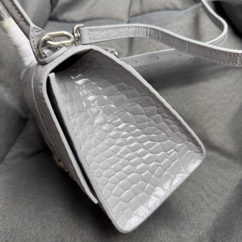 Top match Balenciaga Hourglass Crocodile Pattern Bag with Silver Buckle