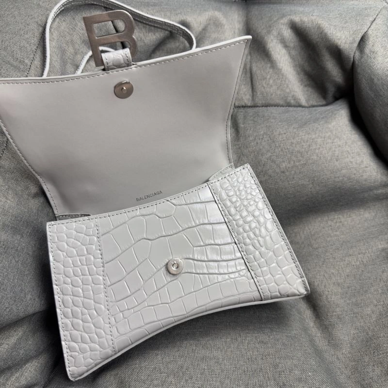 Top match Balenciaga Hourglass Crocodile Pattern Bag with Silver Buckle