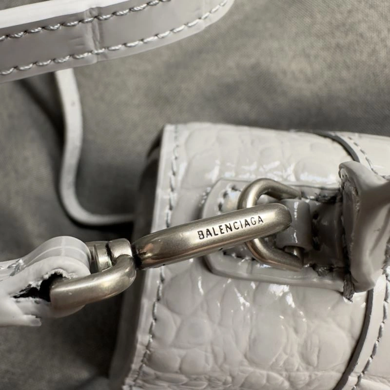 Top match Balenciaga Hourglass Crocodile Pattern Bag with Silver Buckle