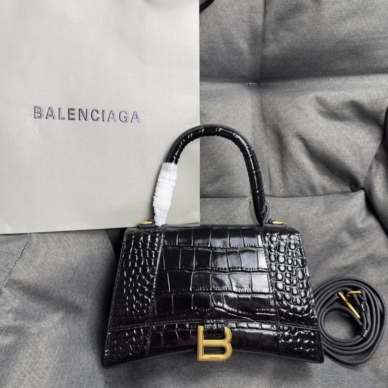 Balenciaga Hourglass Crocodile Pattern Black Gold Bag