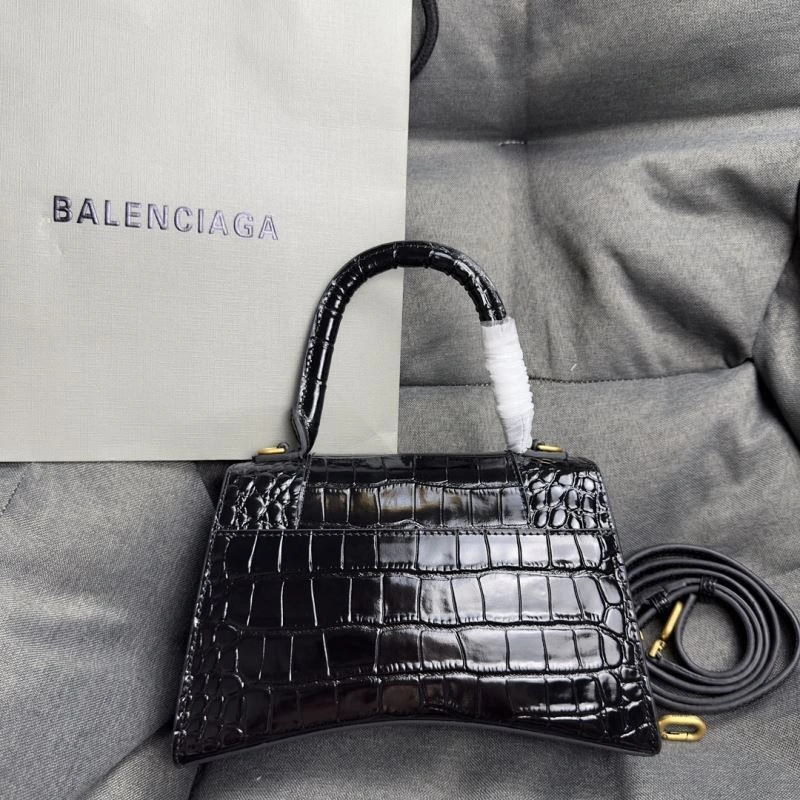 Top mirror Balenciaga Hourglass Crocodile Pattern Black Gold Bag