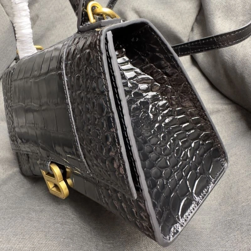 Top mirror Balenciaga Hourglass Crocodile Pattern Black Gold Bag