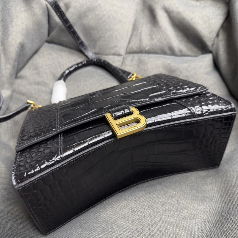 Top mirror Balenciaga Hourglass Crocodile Pattern Black Gold Bag