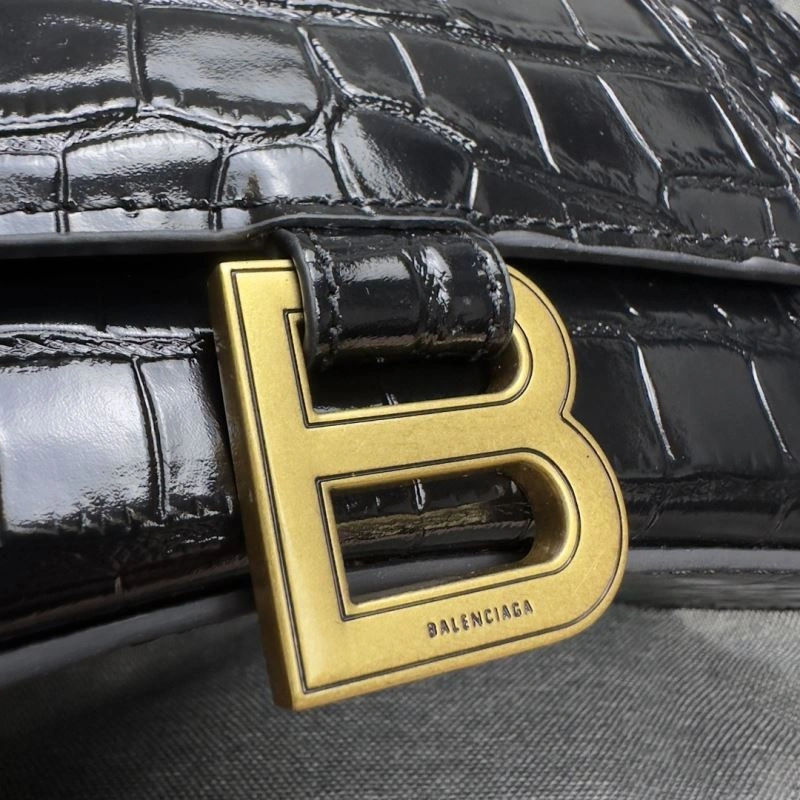 Top mirror Balenciaga Hourglass Crocodile Pattern Black Gold Bag