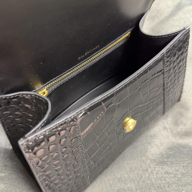 Top mirror Balenciaga Hourglass Crocodile Pattern Black Gold Bag