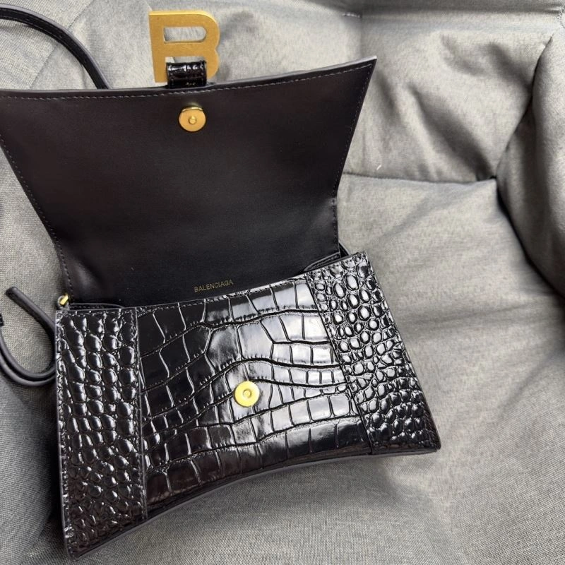 Top mirror Balenciaga Hourglass Crocodile Pattern Black Gold Bag