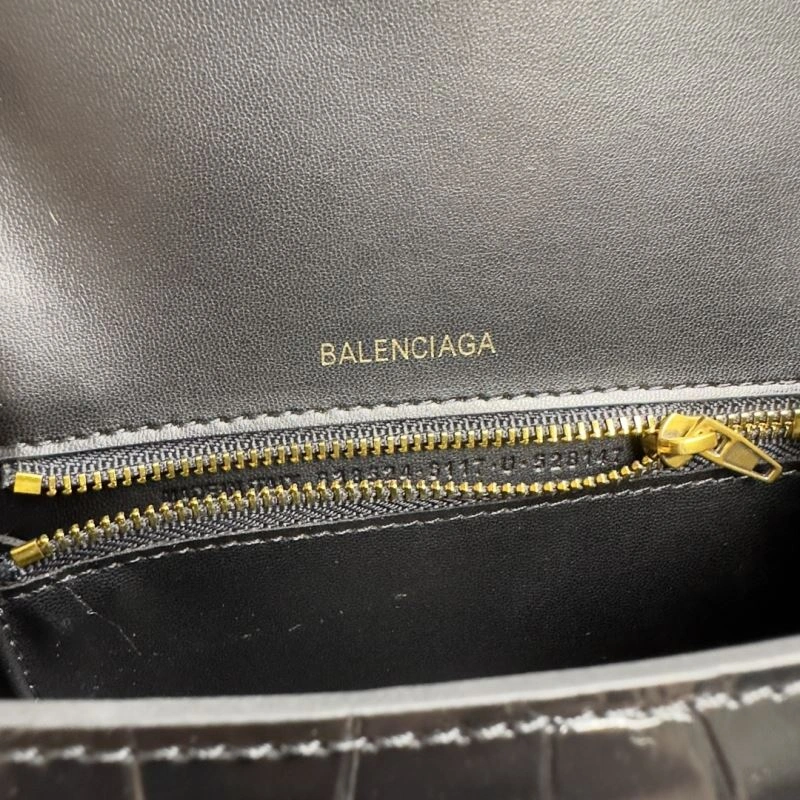 Top mirror Balenciaga Hourglass Crocodile Pattern Black Gold Bag
