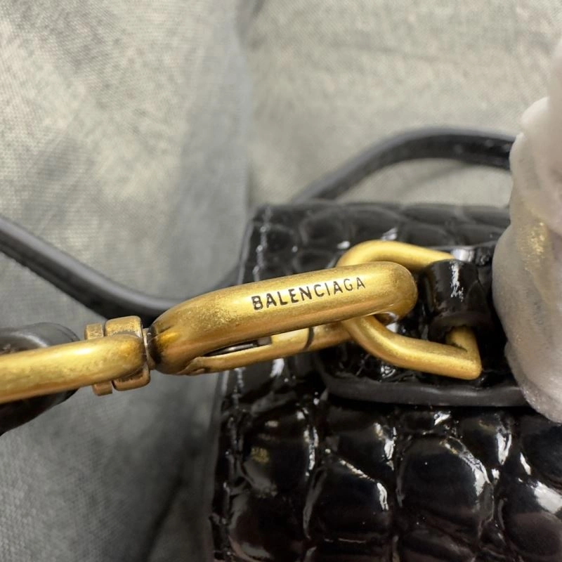 Top mirror Balenciaga Hourglass Crocodile Pattern Black Gold Bag