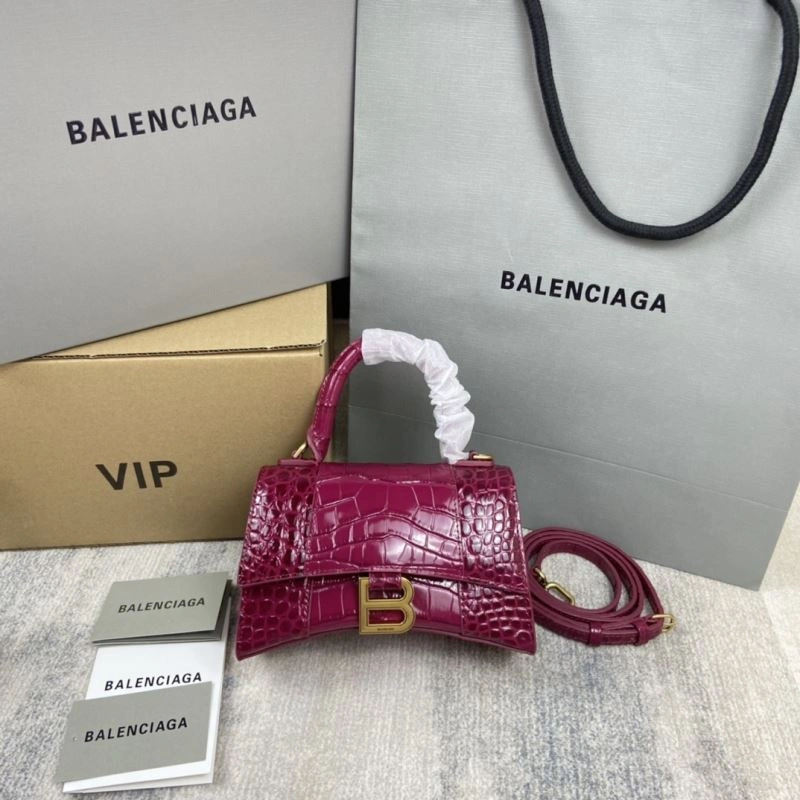 Balenciaga Hourglass Crocodile-Pattern Cherry Red Bag