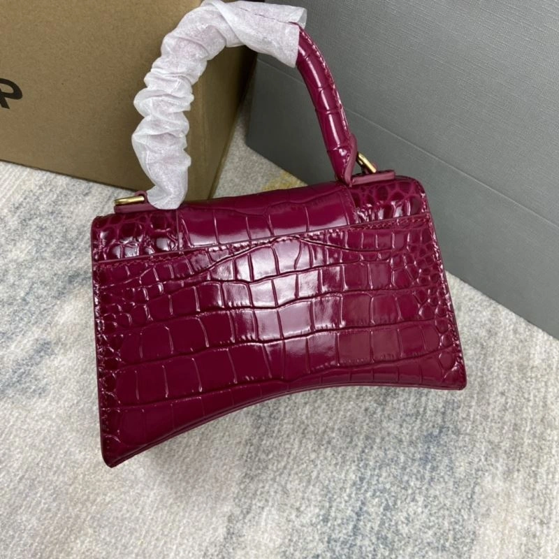 Genuine Balenciaga Hourglass Crocodile-Pattern Cherry Red Bag