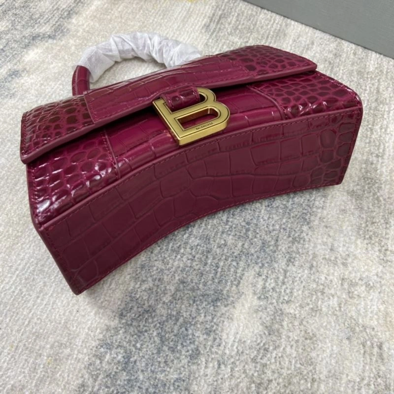 Genuine Balenciaga Hourglass Crocodile-Pattern Cherry Red Bag