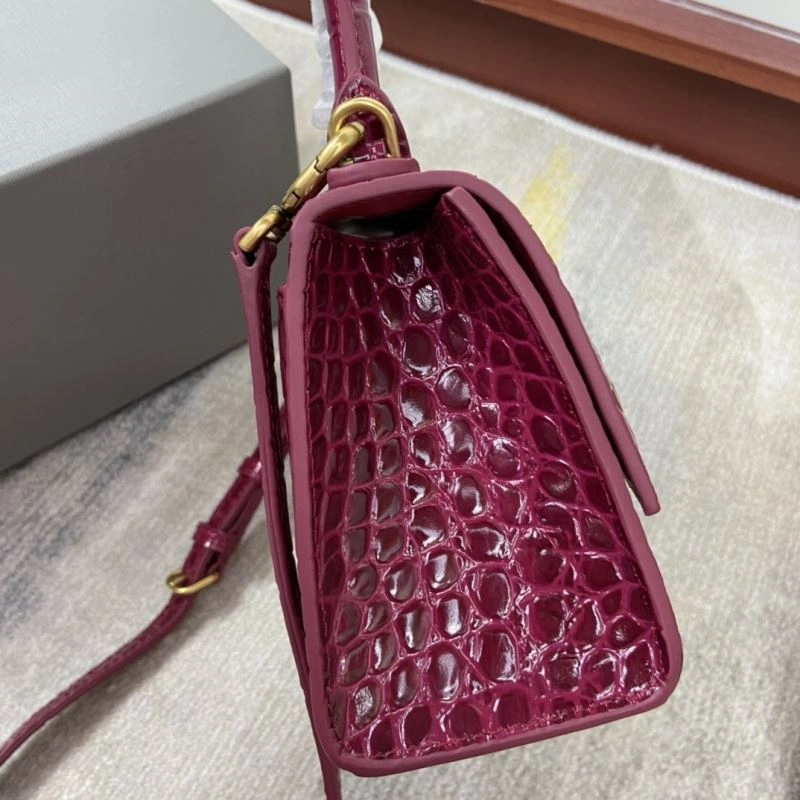 Genuine Balenciaga Hourglass Crocodile-Pattern Cherry Red Bag